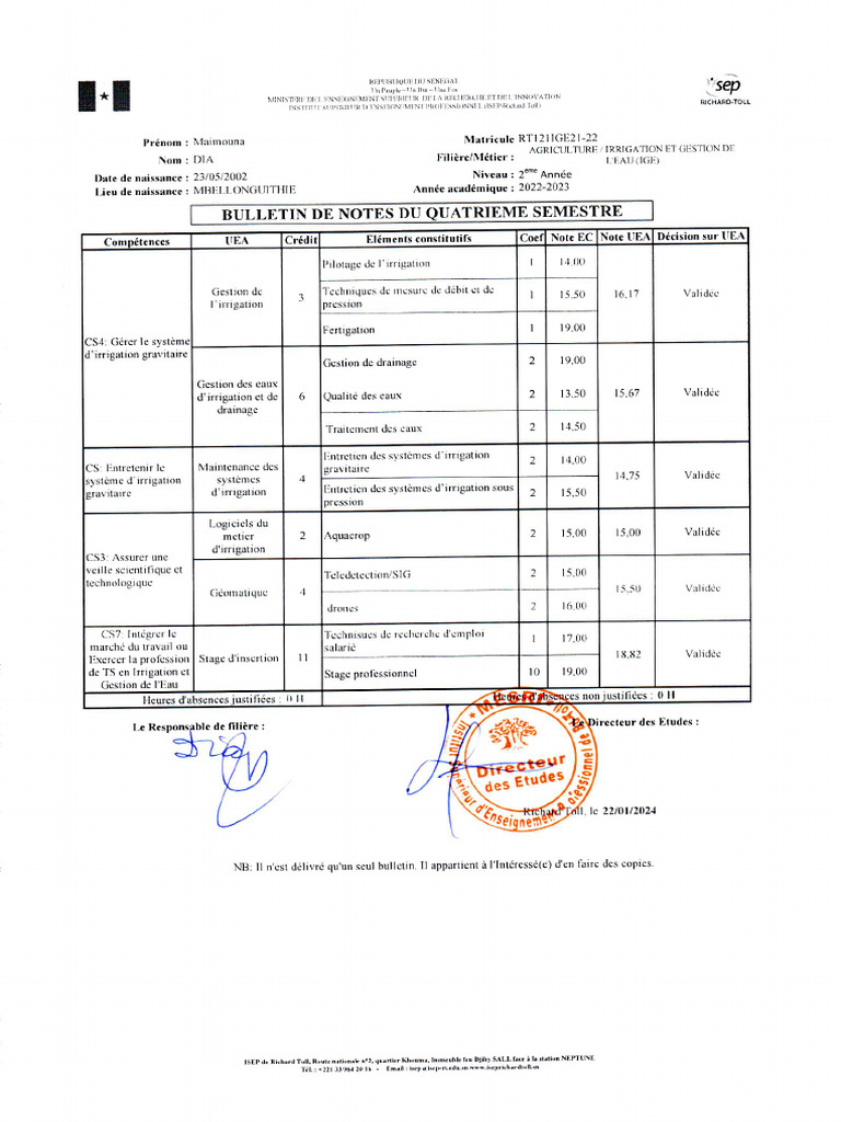 Bulletin de Maimouna DIA S4 | PDF