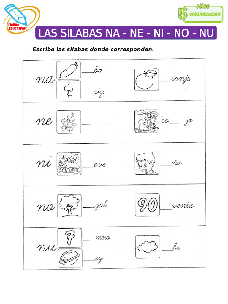 Las Silabas Na Ne Ni No y Nu para Cinco Anos | PDF
