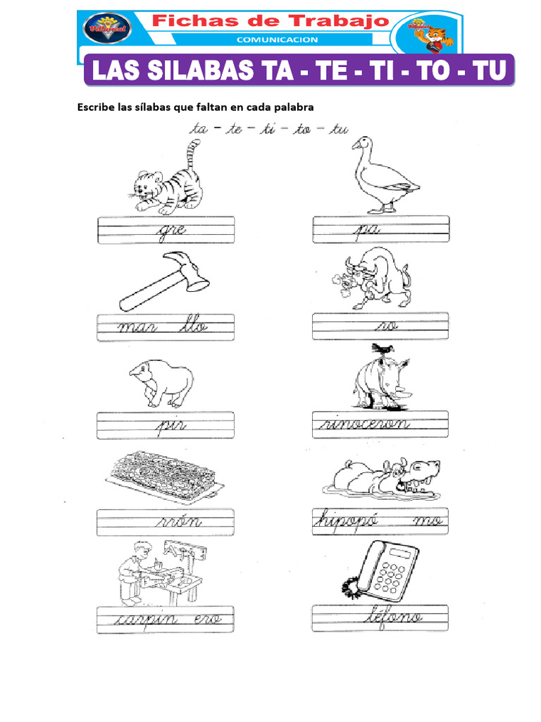 Las Silabas Ta Te Ti To y Tu para Cinco Anos 2 | PDF