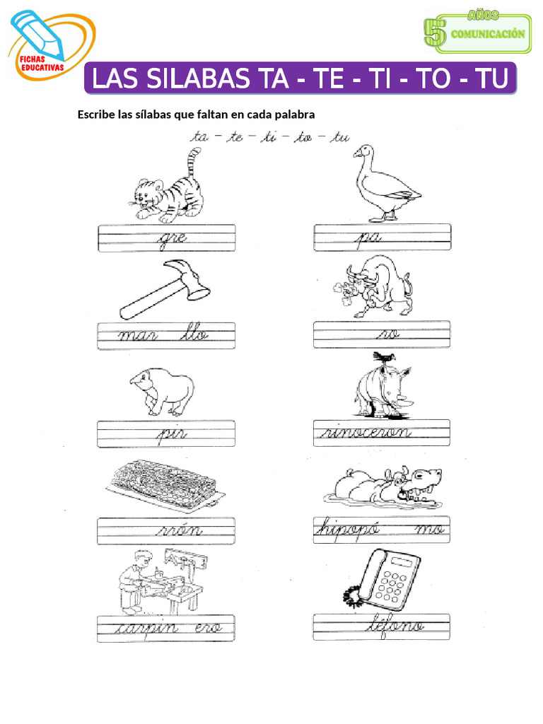 Las Silabas Ta Te Ti To y Tu para Cinco Anos | PDF