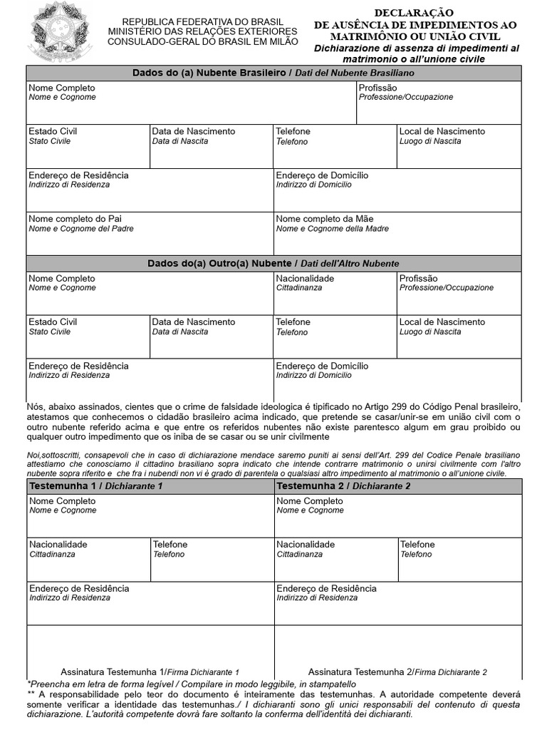 Modelo Novo Declaracao Nulla Osta 2 | PDF | Justiça | Crime e Violência