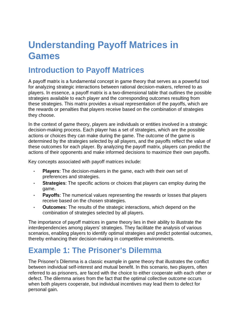 Understanding Payoff Matrices in Games | PDF | Game Theory | Systems Theory