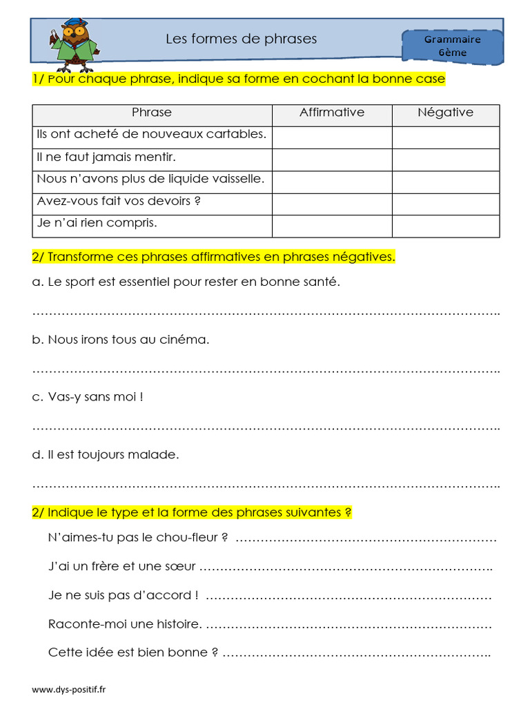 La Forme Affirmative Et La Forme Négative-Exercices | PDF | Arts du ...