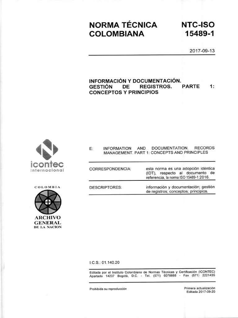 NTC-ISO 15489-1 - Informacion y Documentacion Gestion de Registros | PDF