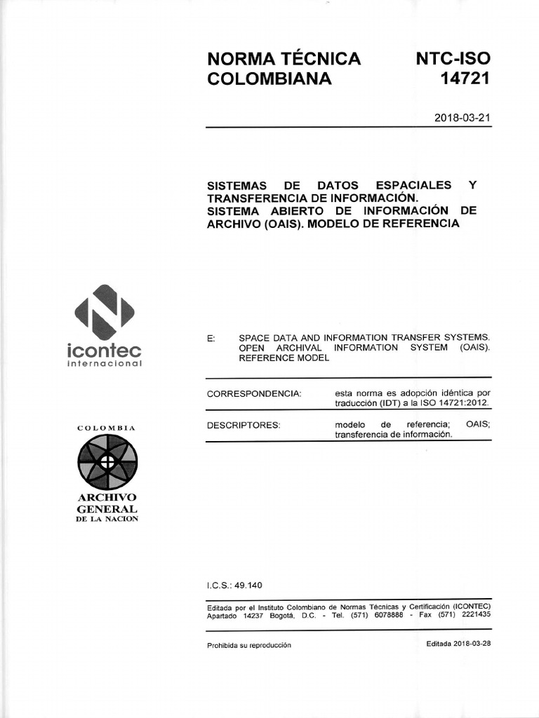 NTC-ISO 14721 - Sistemas de Datos Espaciales y Trasnferencia de ...