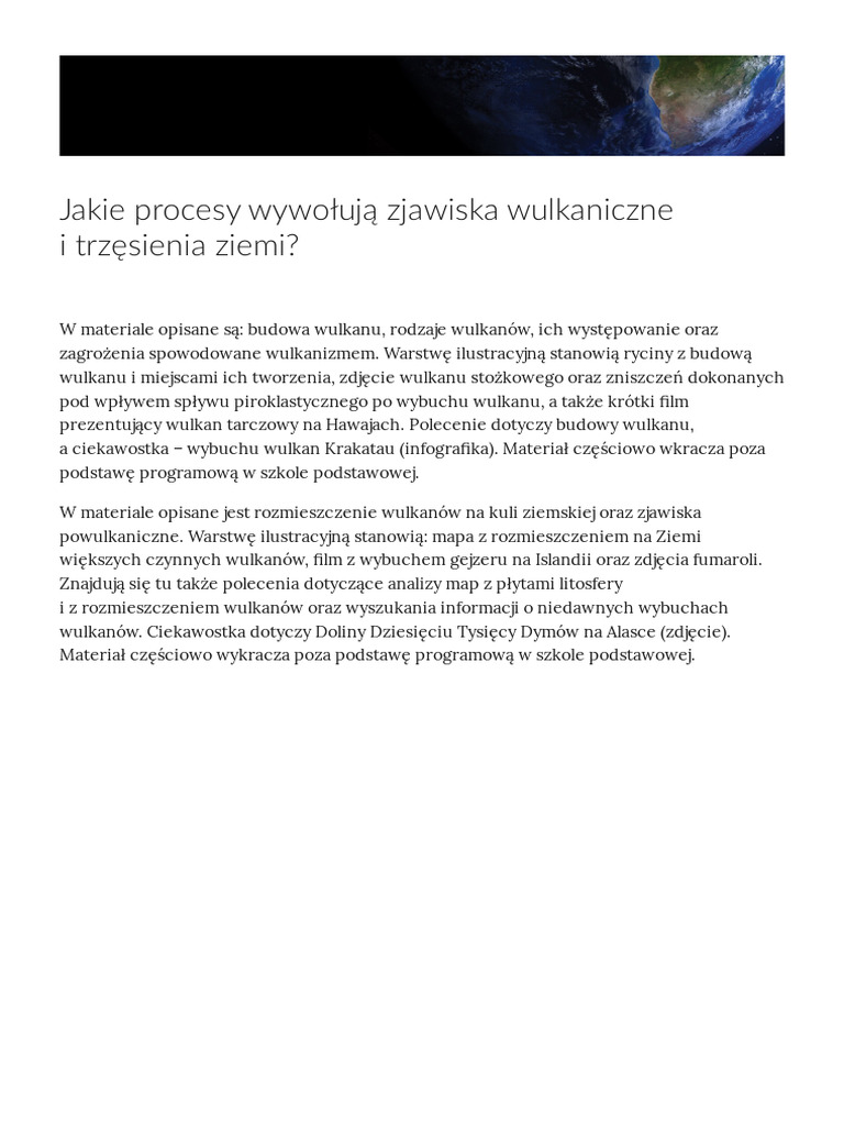 Jakie Procesy Wywoluja Zjawiska Wulkaniczne I Trzesienia Ziemi | PDF