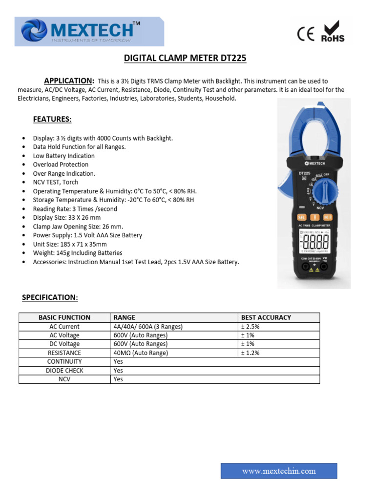 Clamp Meter Dt225 | PDF