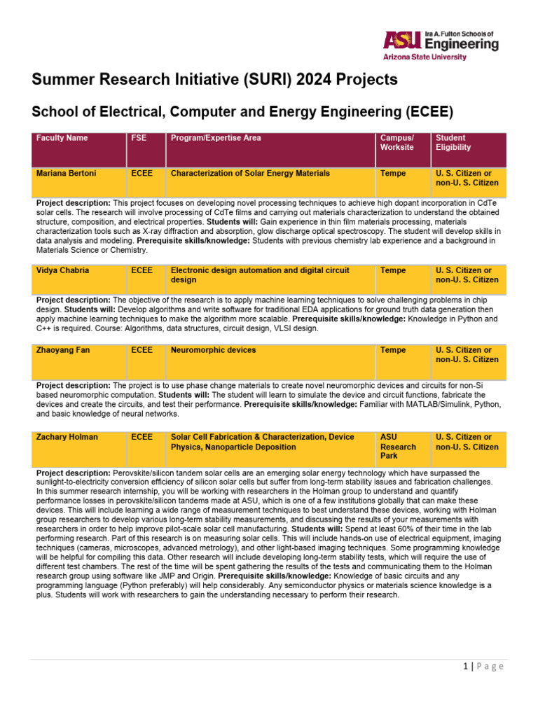 SURI 2024: ECEE Research Opportunities | PDF | Machine Learning ...