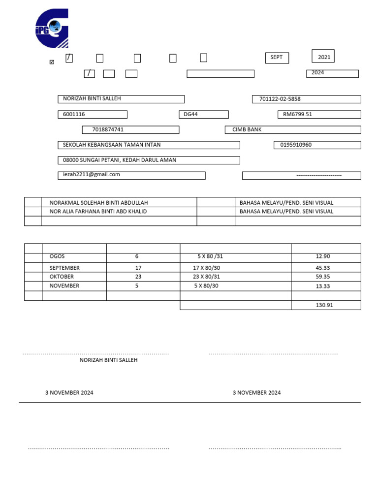 Borang Tuntutan Elaun Guru Pembimbing | PDF