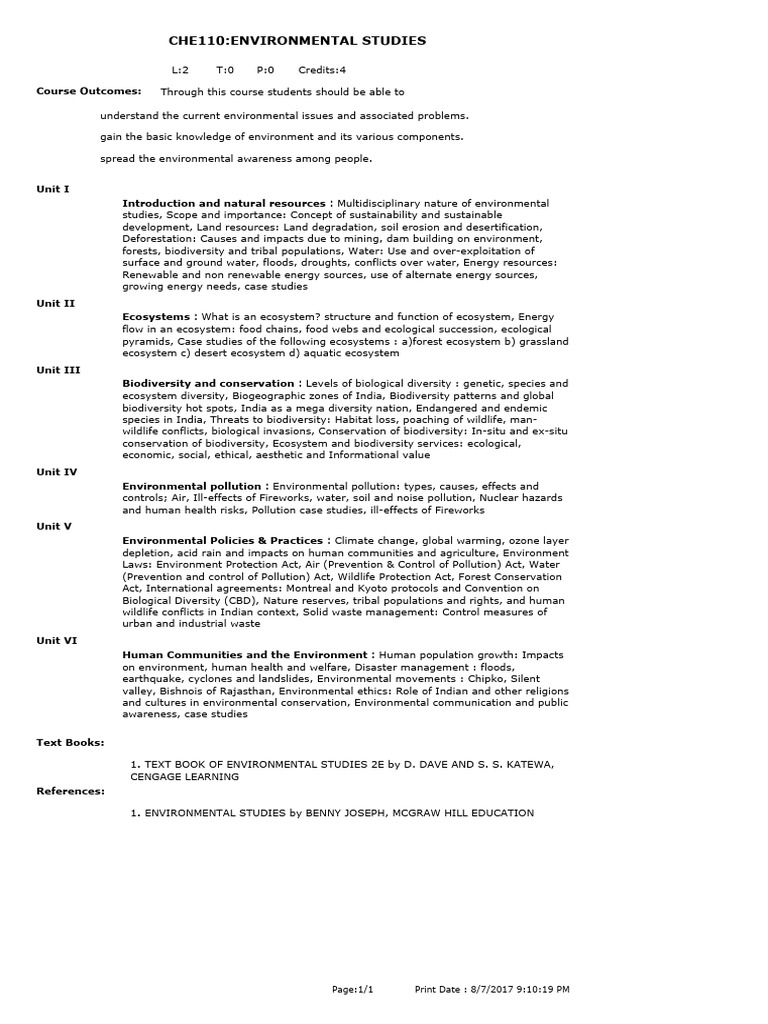 Syllabus CHE110 | PDF | Biodiversity | Ecosystem