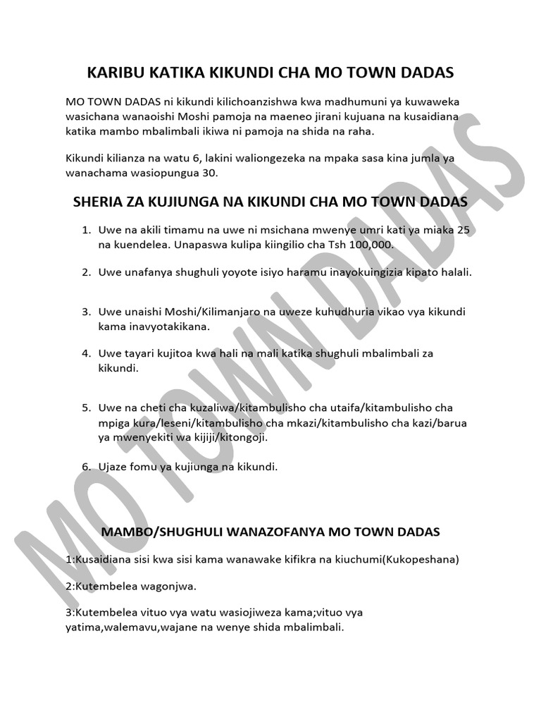 Katiba Ya Kikundi Mo Town Dadas 2023 | PDF