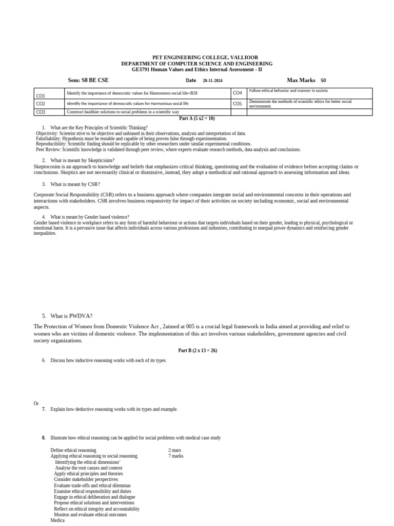 2024-25 Odd S7 HVE IAT 2 Answer Key | PDF | Science | Corporate Social Responsibility
