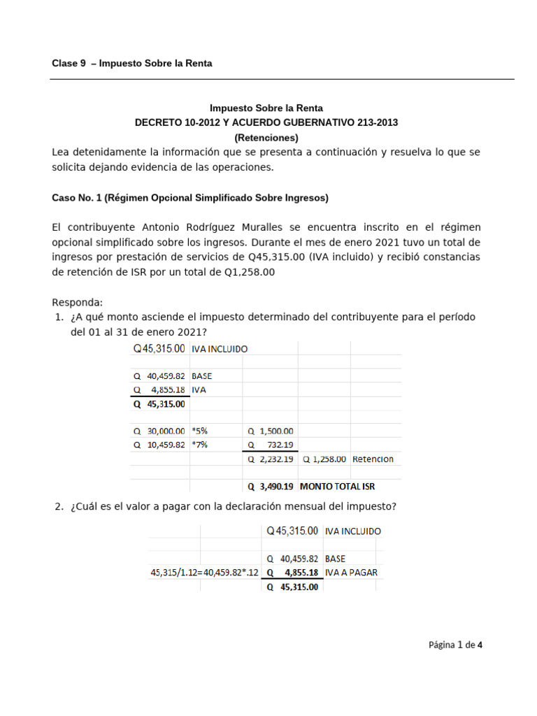 Caso Práctico - ISR Retenciones | PDF | Impuestos | Impuesto sobre la renta