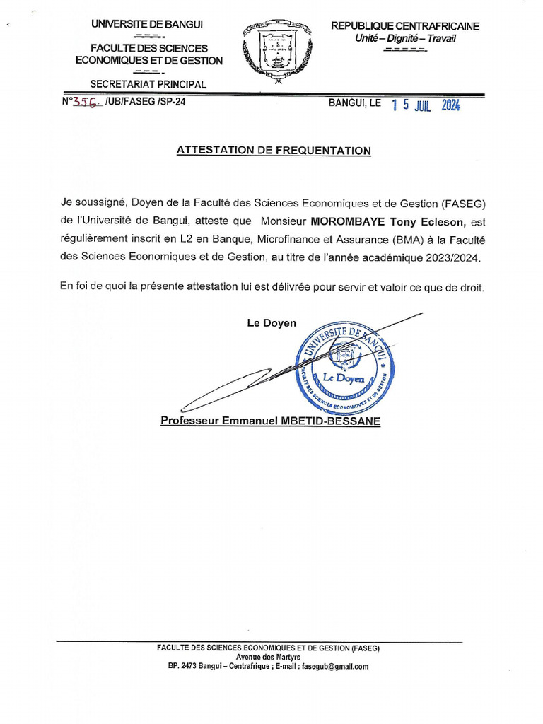 Attestation de Frequentation | PDF
