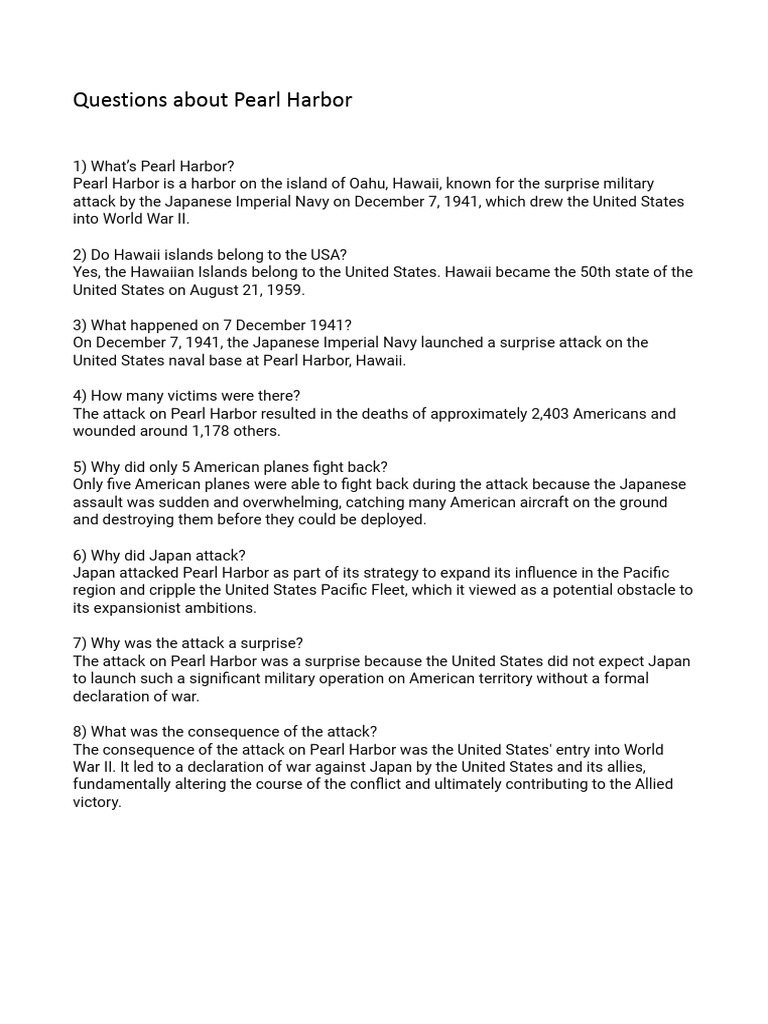 Questions about Pearl Harbor | PDF