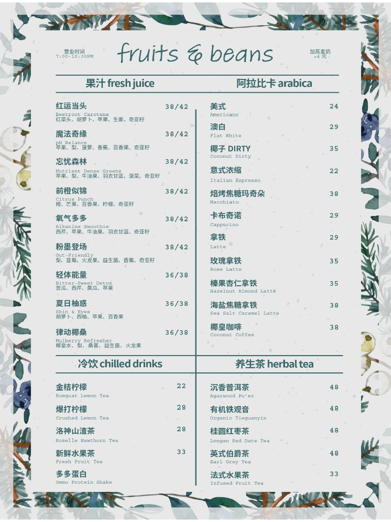 Sample Cafe Menu Template | PDF