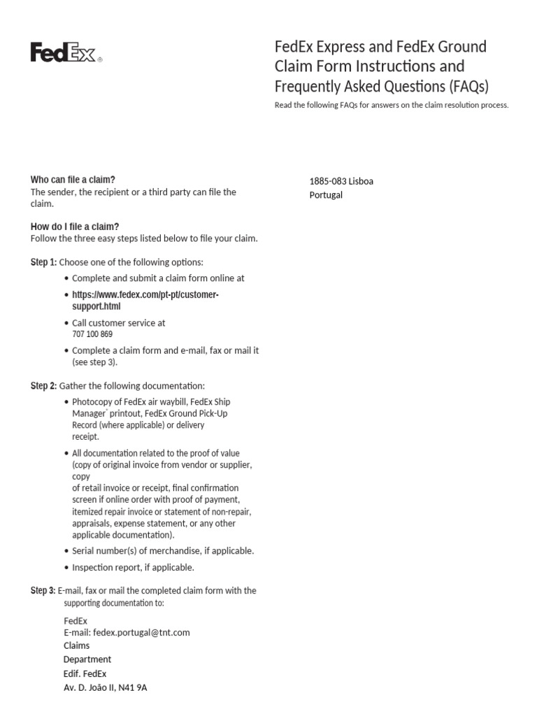 CLAIM FORM | PDF | Cargo | Fed Ex