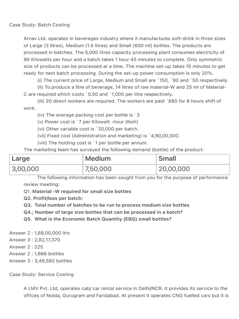 Case Study - Batch Costing | PDF | Business Economics | Economies