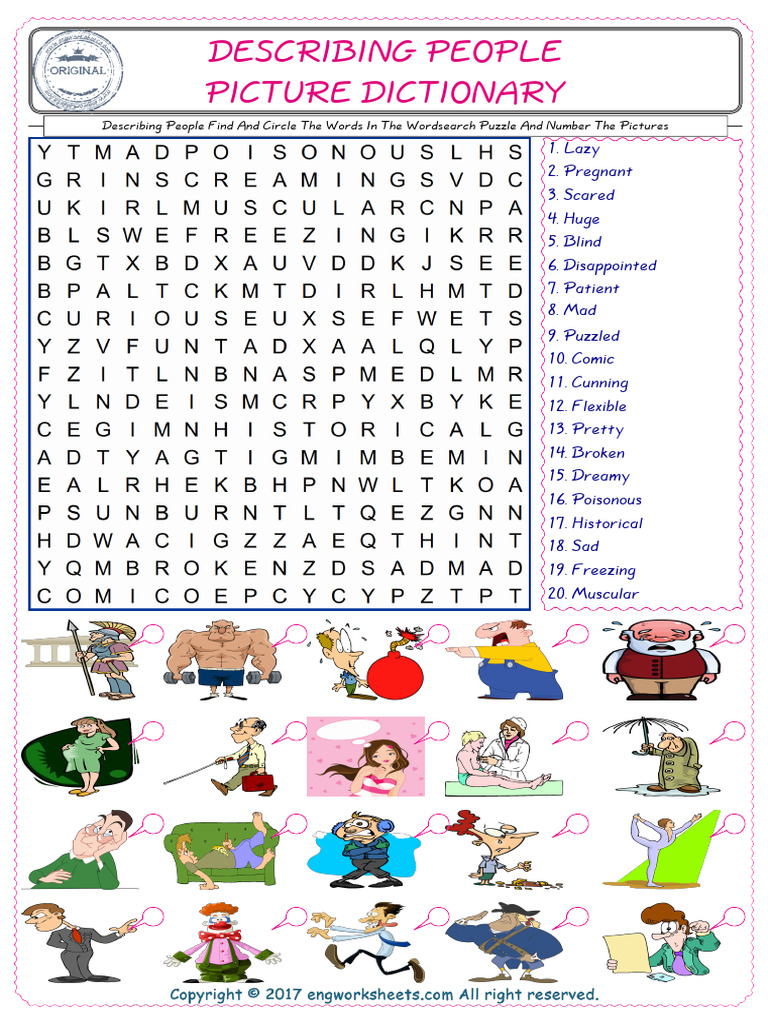 Describing People Find and Circle The Words in The Wordsearch Puzzle ...