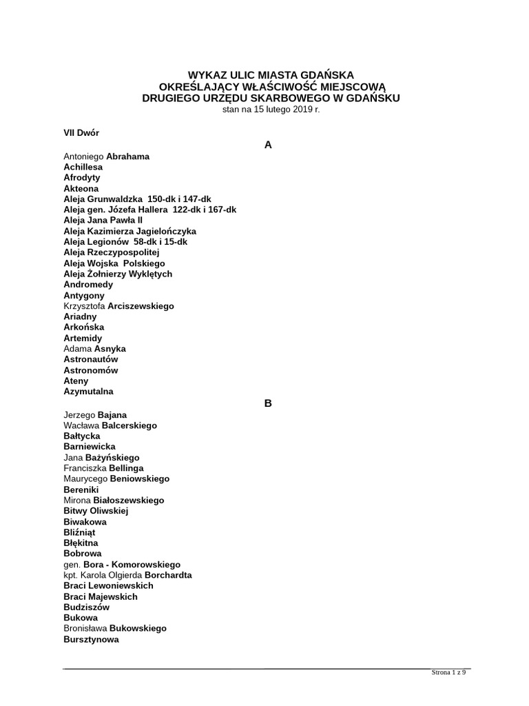 Wykaz Ulic 2019 | PDF