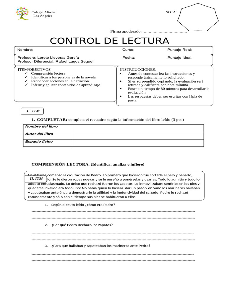 Control de Lectura 7° El Principito | PDF | El Principito