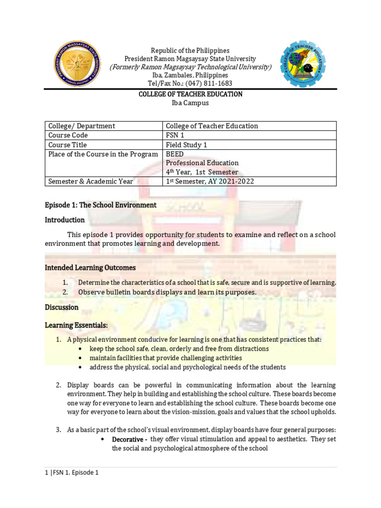 fs 1 | PDF | Classroom | Learning