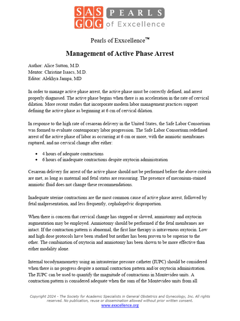 Management of Active Phase Arrest Posted 2024 07 | PDF | Childbirth ...