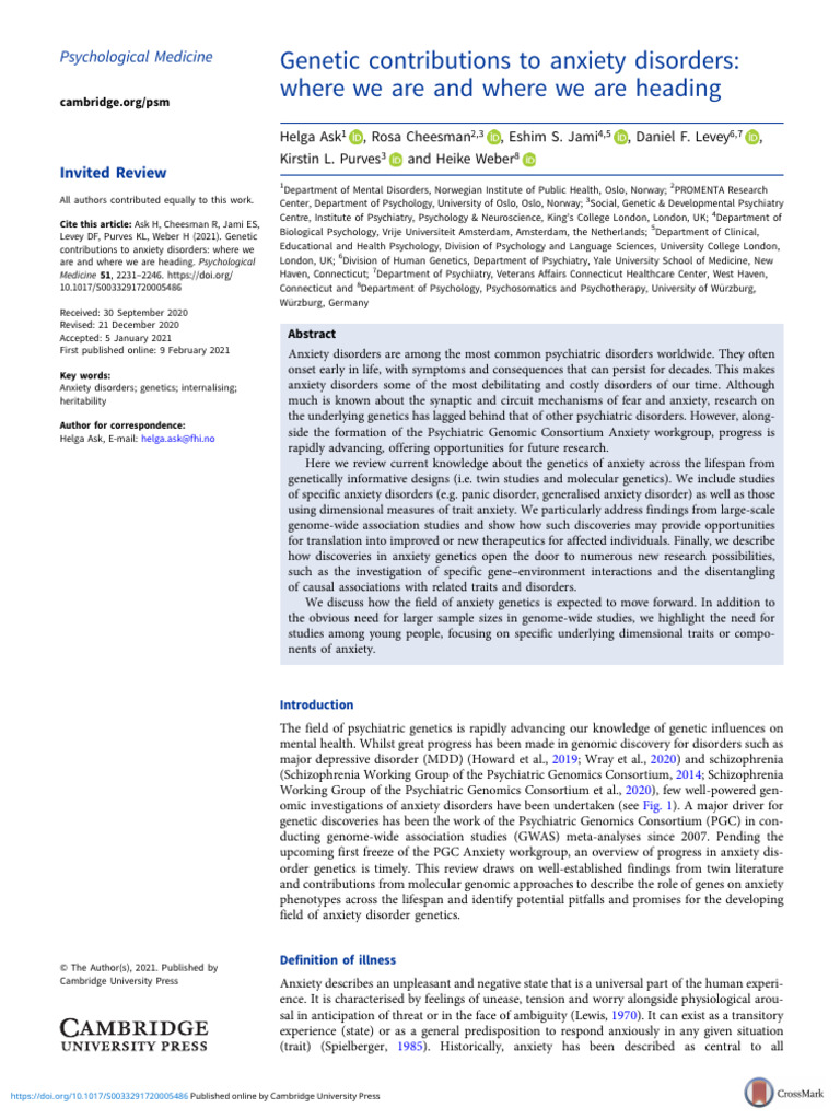 Genetic Contributions To Anxiety Disorders Where We Are and Where We ...