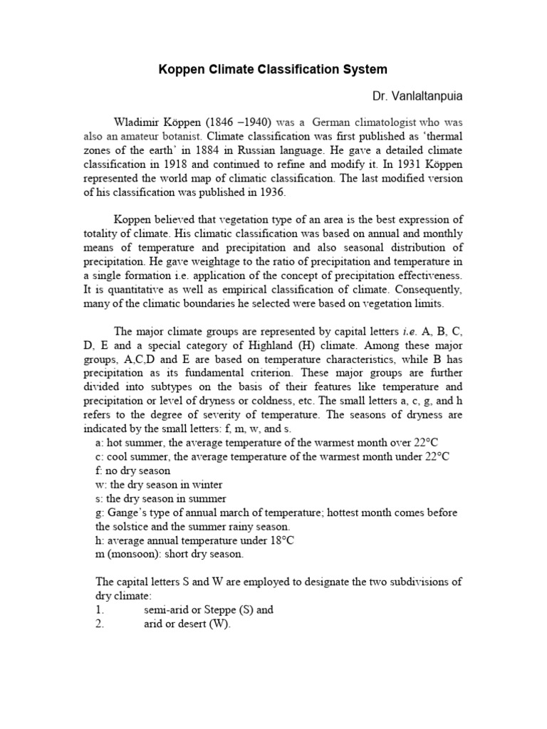 4_1_Koppen Climate Classification System | PDF | Precipitation | Climate