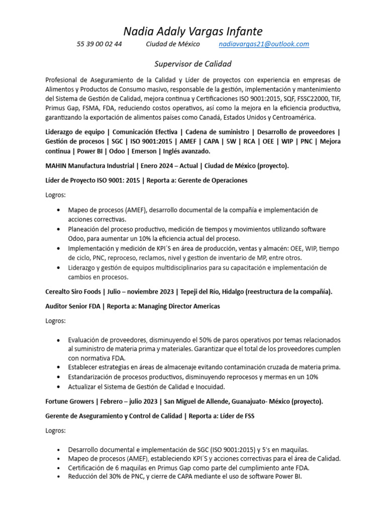 Adaly Inocuidad y Calidad | PDF | Seguridad alimenticia | Producción y ...