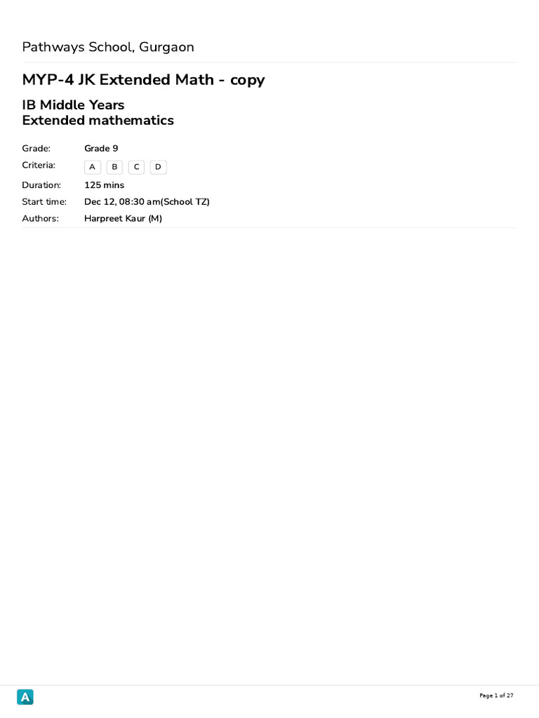 MYP-4 JK Extended Math - Copy (JJCRA2) | PDF | Mathematics