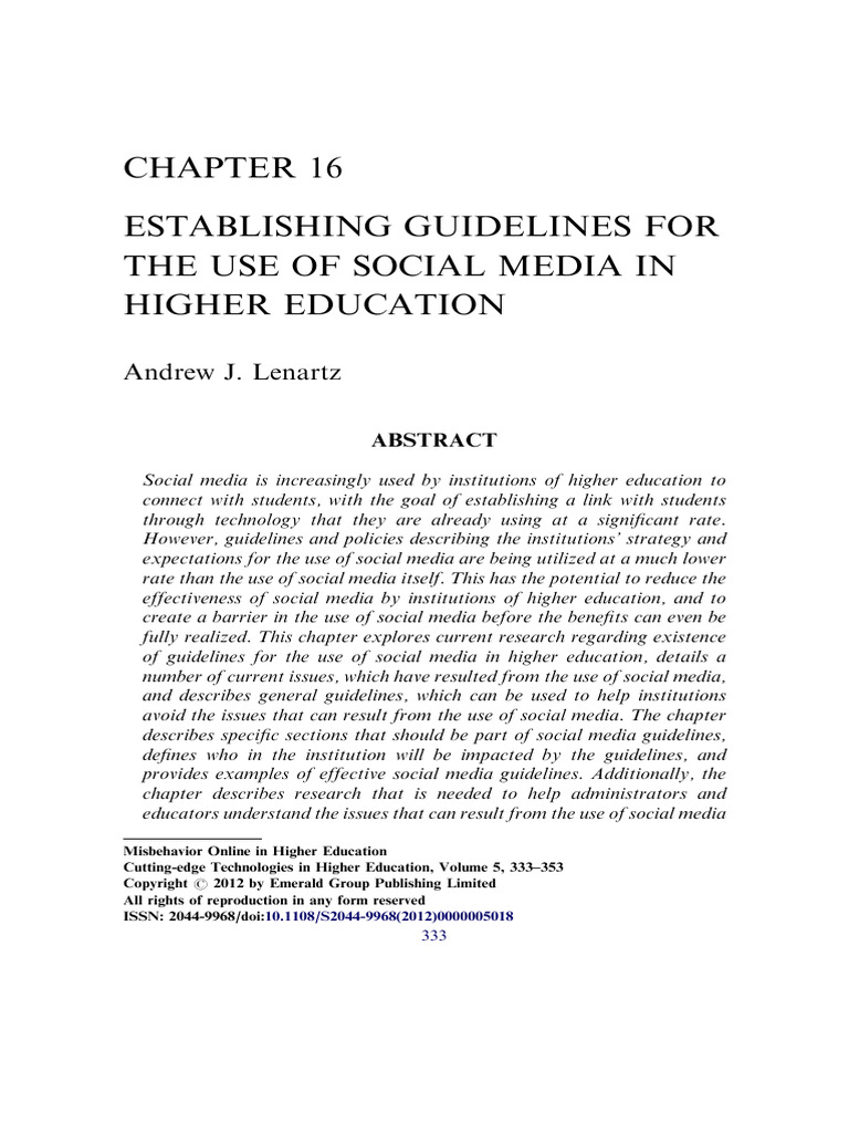 Misbehavior Online in Higher Education - (CHAPTER 16 ESTABLISHING GUIDELINES FOR THE USE OF ...