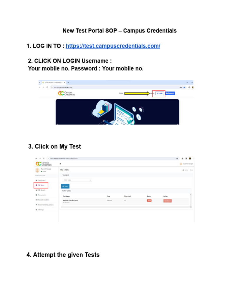 SOP Test Portal Login ID & Password | PDF