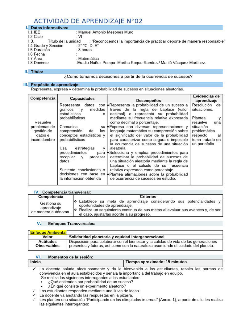 Actividad de Aprendizaje2-U7-2do Grado | PDF | Probabilidad | Teoría de probabilidad