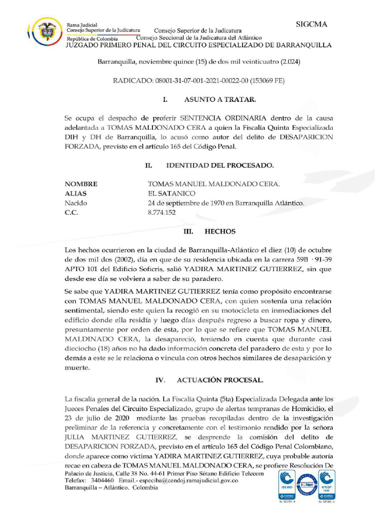Nueva Condena Contra Tomás Maldonado Cera | PDF