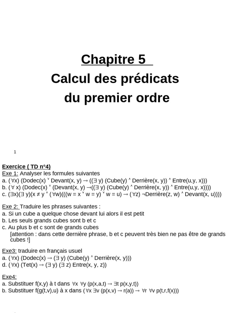 TD5 Calcul Des Prédicats Du 1 Ordre | PDF