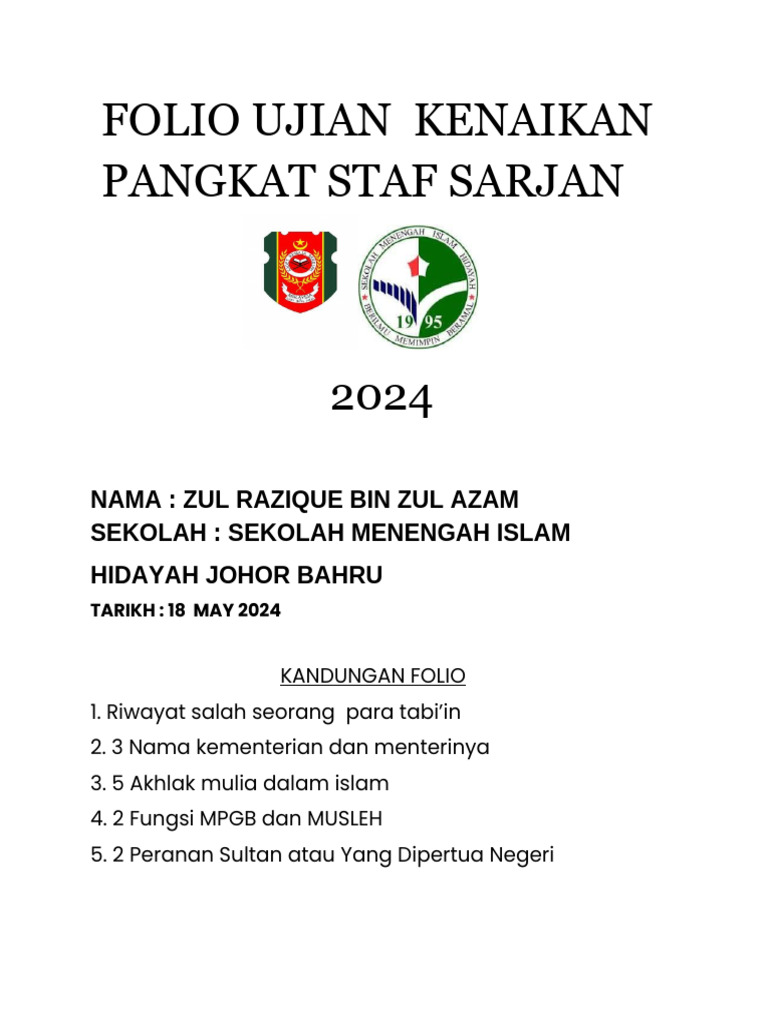 Folio Ujian Kenaikan Pangkat - Zul Razique Bin Zul Azam | PDF