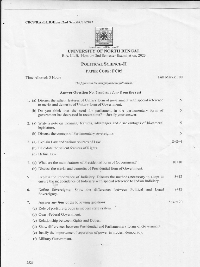 Ba Ll.b-Ii-Political Science Ii | PDF