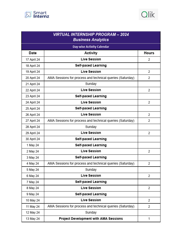 QliK Updated - Day-Wise Activity Calendar | PDF