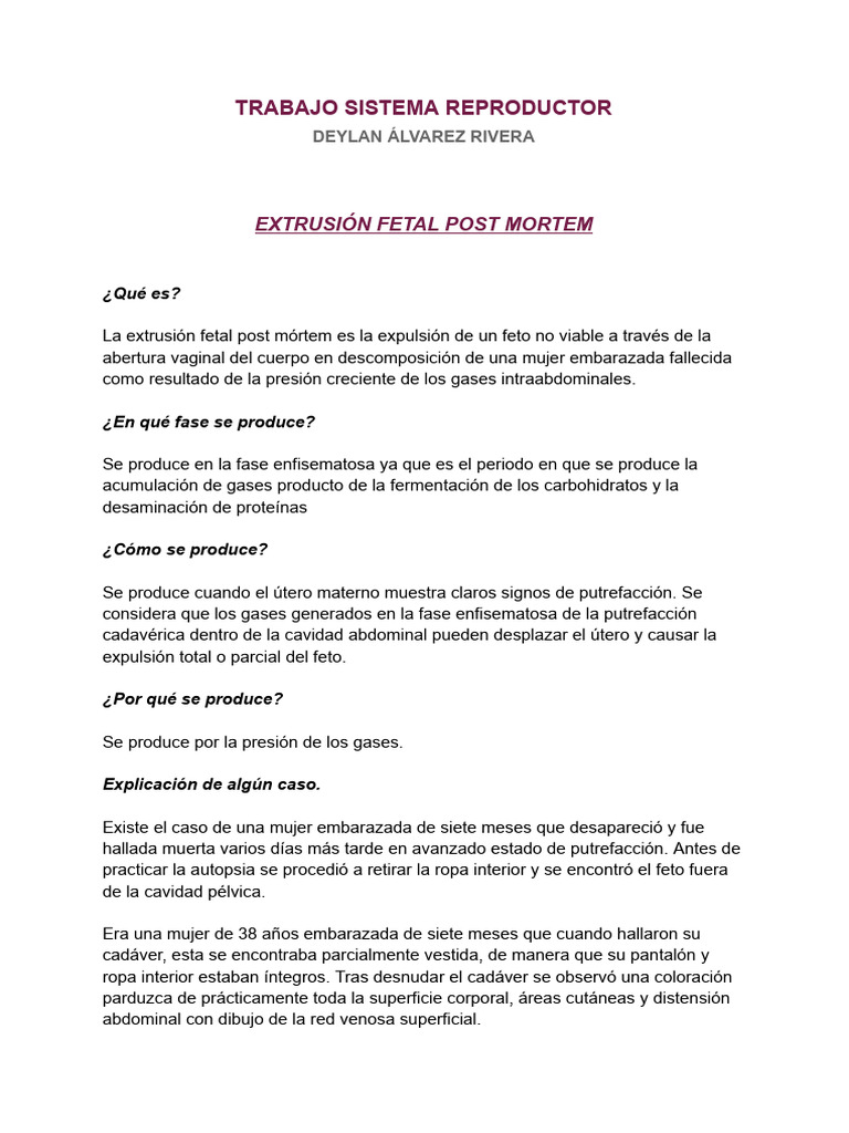 Extrusión Fetal Post Mórtem: Causas y Caso | PDF | Feto | El embarazo
