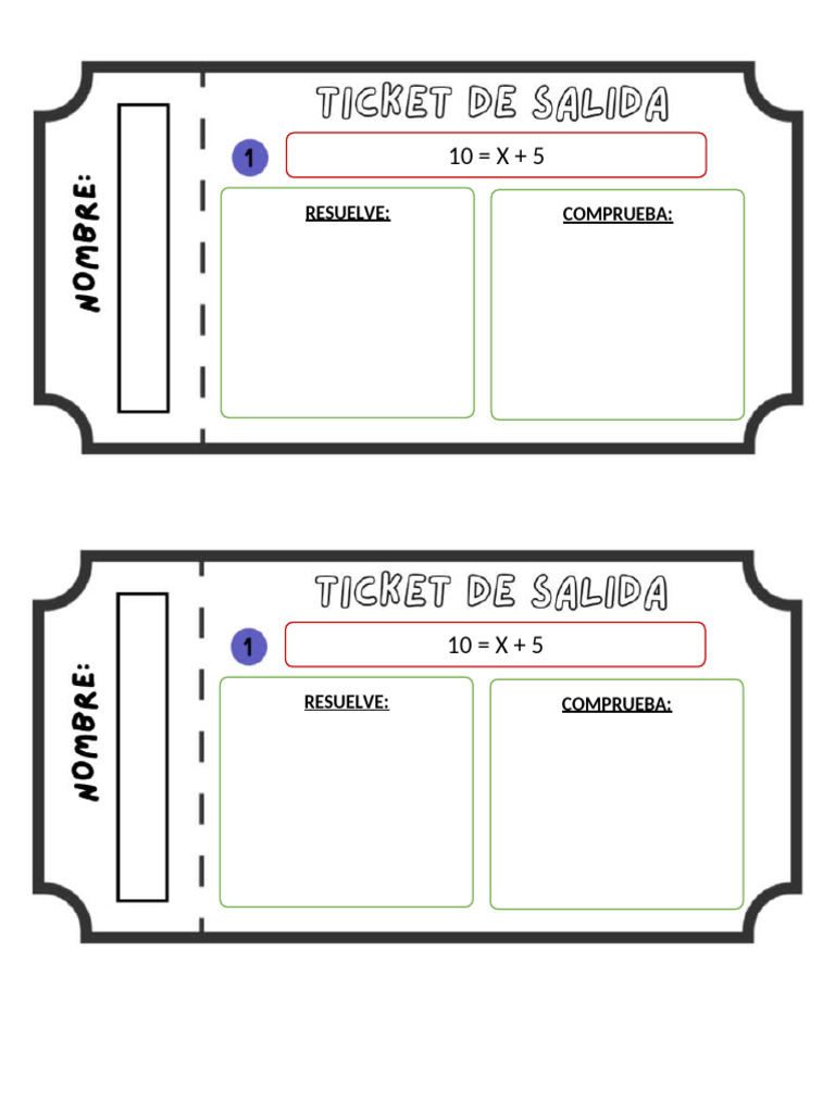Formato Ticket Salida Ecuaciones | PDF | Métodos y materiales de enseñanza