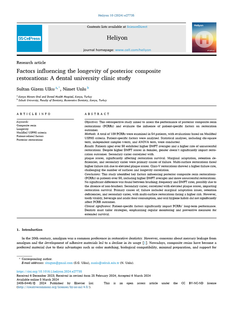 Factors Affecting Composite Restoration Longevity | PDF | Dental ...