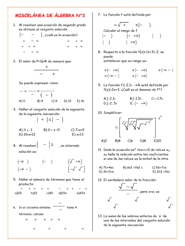 Miscelánea de Álgebra N2 | PDF | Ecuaciones | Análisis matemático