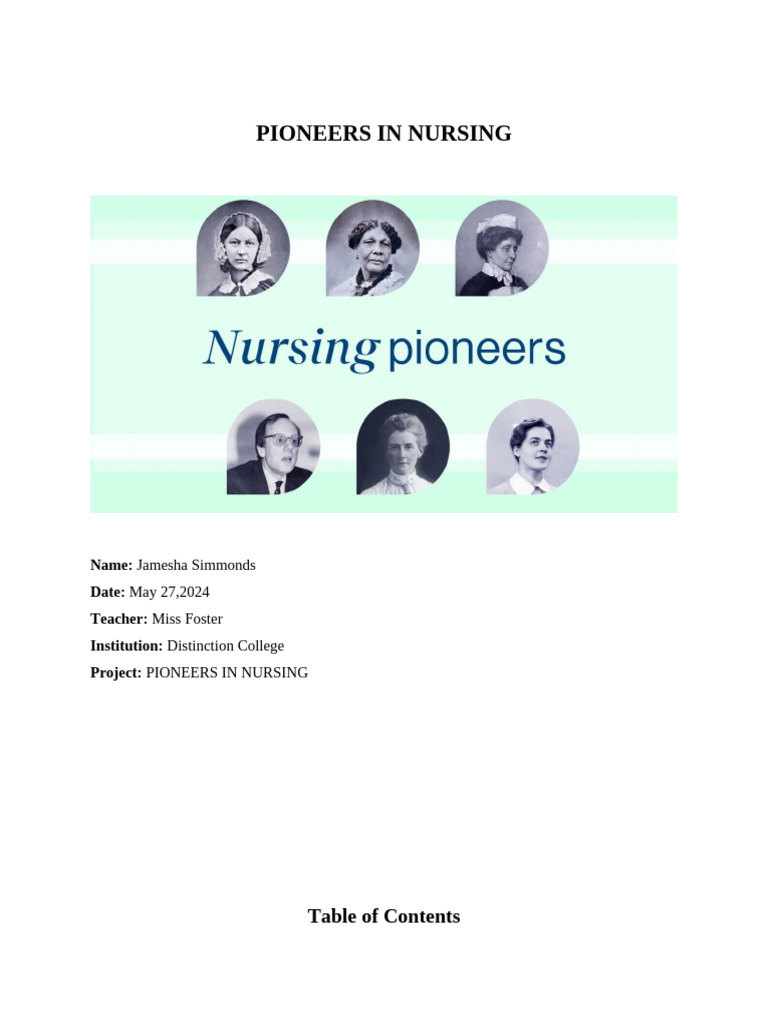 PIONEERS IN NURSING Complete | PDF | Nursing | Florence Nightingale