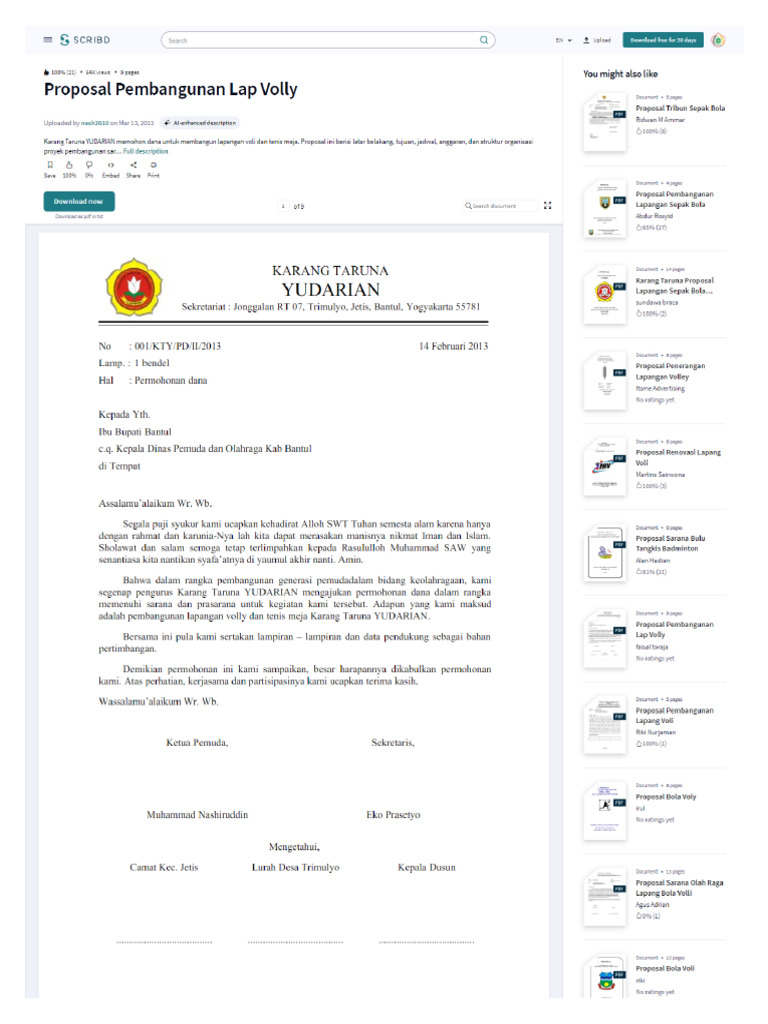 Proposal Pembangunan Bola Voli 2024 | PDF