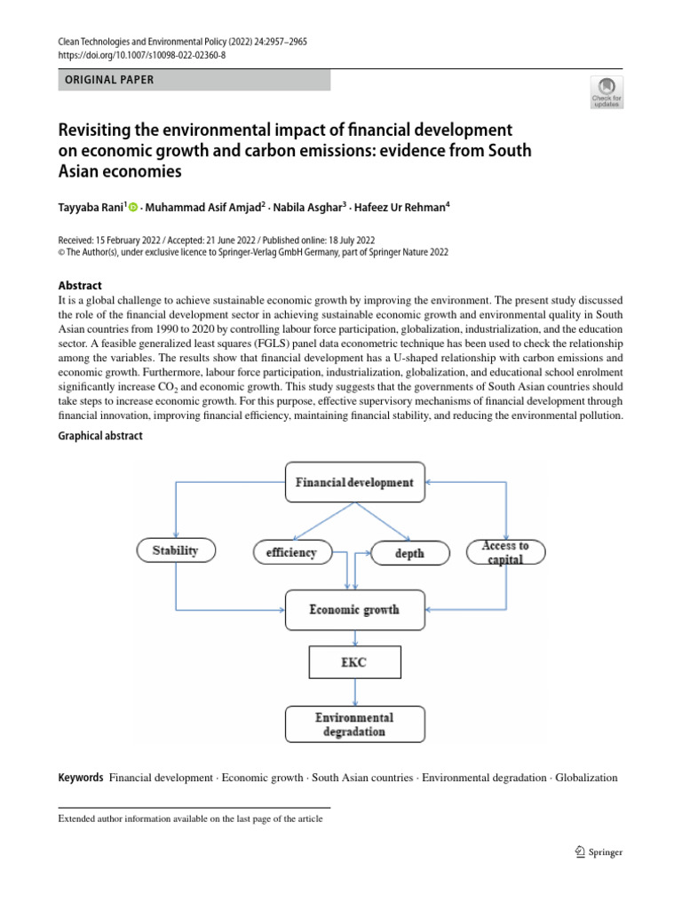 Revisiting The Environmental Impact of Financial Development On Economic Growth and Carbon ...