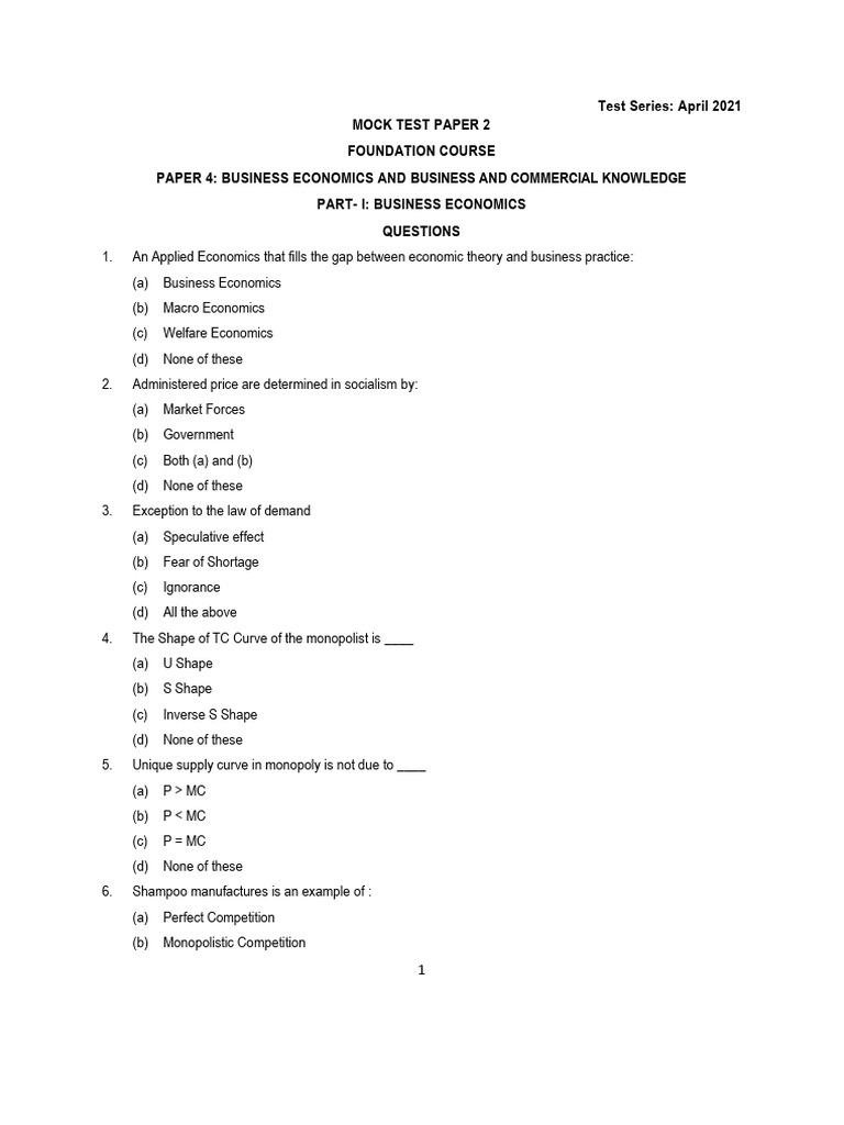 ECONOMICS PAPER-2 | PDF | Economics | Monopoly