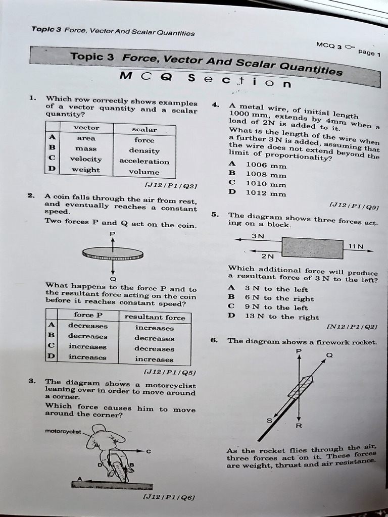 Forces, Vectors, and Scalar Quantities Section A | PDF | Force | Velocity