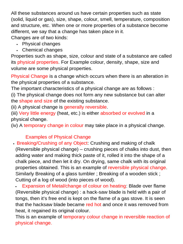 Physical and Chemical Changes Explained | PDF | Rust | Magnesium