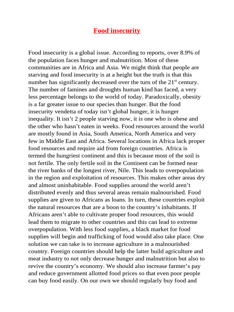 Food Insecurity Real World Problems Pdf
